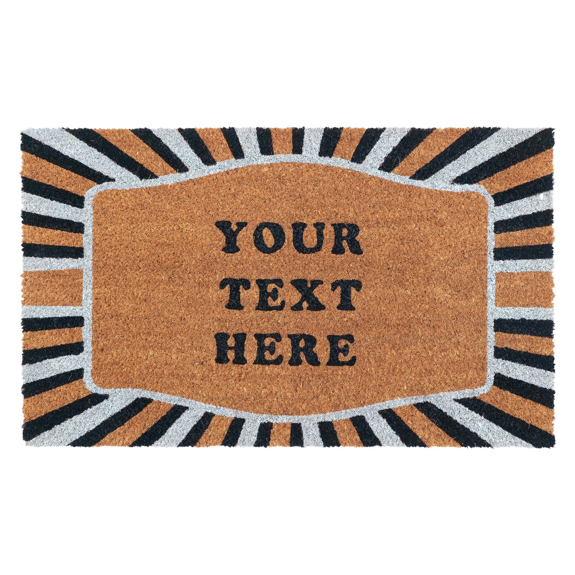 Customizable Coir Doormat with Personalized Text and Decorative Sunbur ...