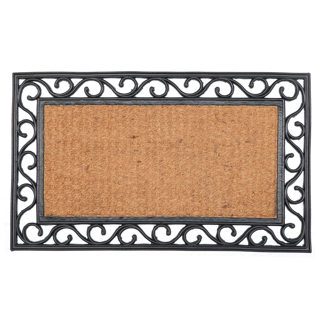 OnlyMat Plain Blank Rectangle Natural Coir Doormat with Black Rubber B
