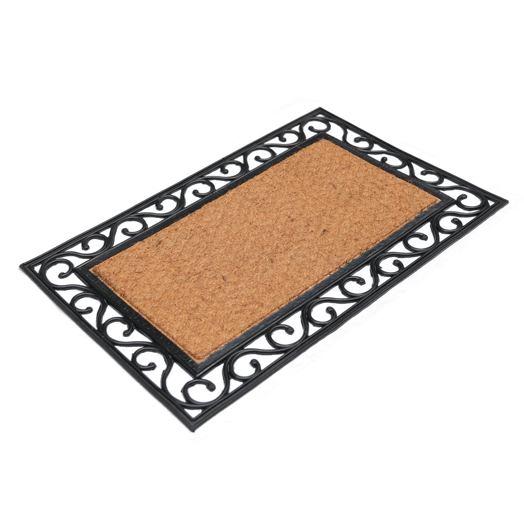 OnlyMat Plain Blank Rectangle Natural Coir Doormat with Black Rubber B