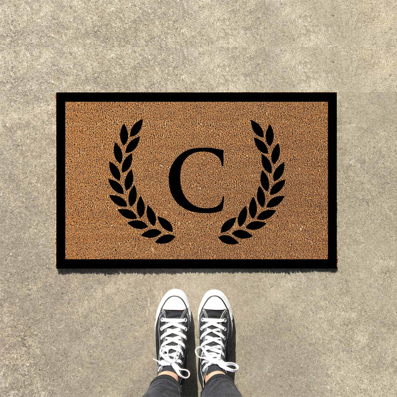 OnlyMat Personalized Coir Doormat with Floral Design (Design 2)