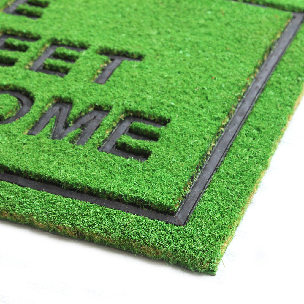 OnlyMat Pressed Home Sweet Home Design Green Colour Natural Coir Doorm