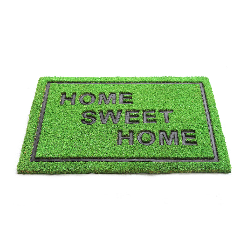 OnlyMat Pressed Home Sweet Home Design Green Colour Natural Coir Doorm