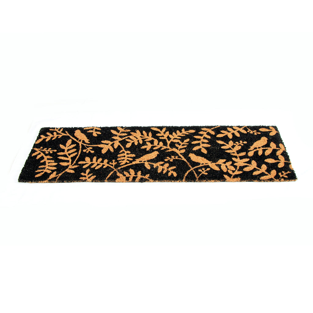 OnlyMat Birds and Leaf Printed Natural Coir Long and Black Door Mat