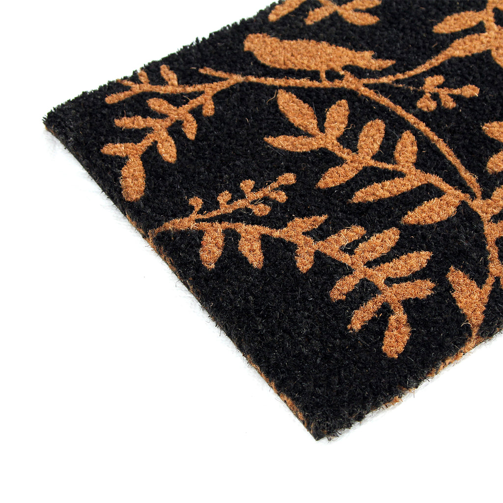 OnlyMat Birds and Leaf Printed Natural Coir Long and Black Door Mat