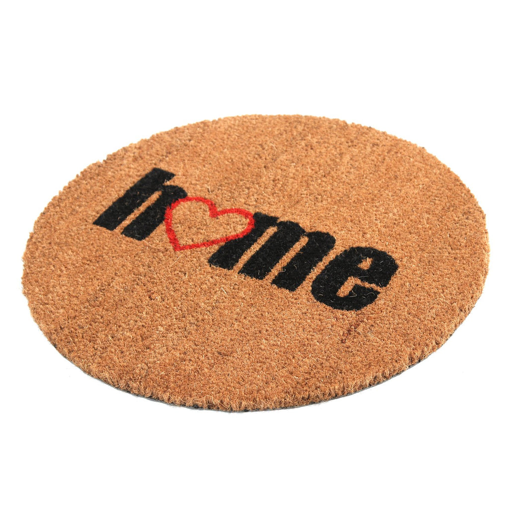 OnlyMat Round Shape "Home" Printed Natural Coir Anti Slip Doormat