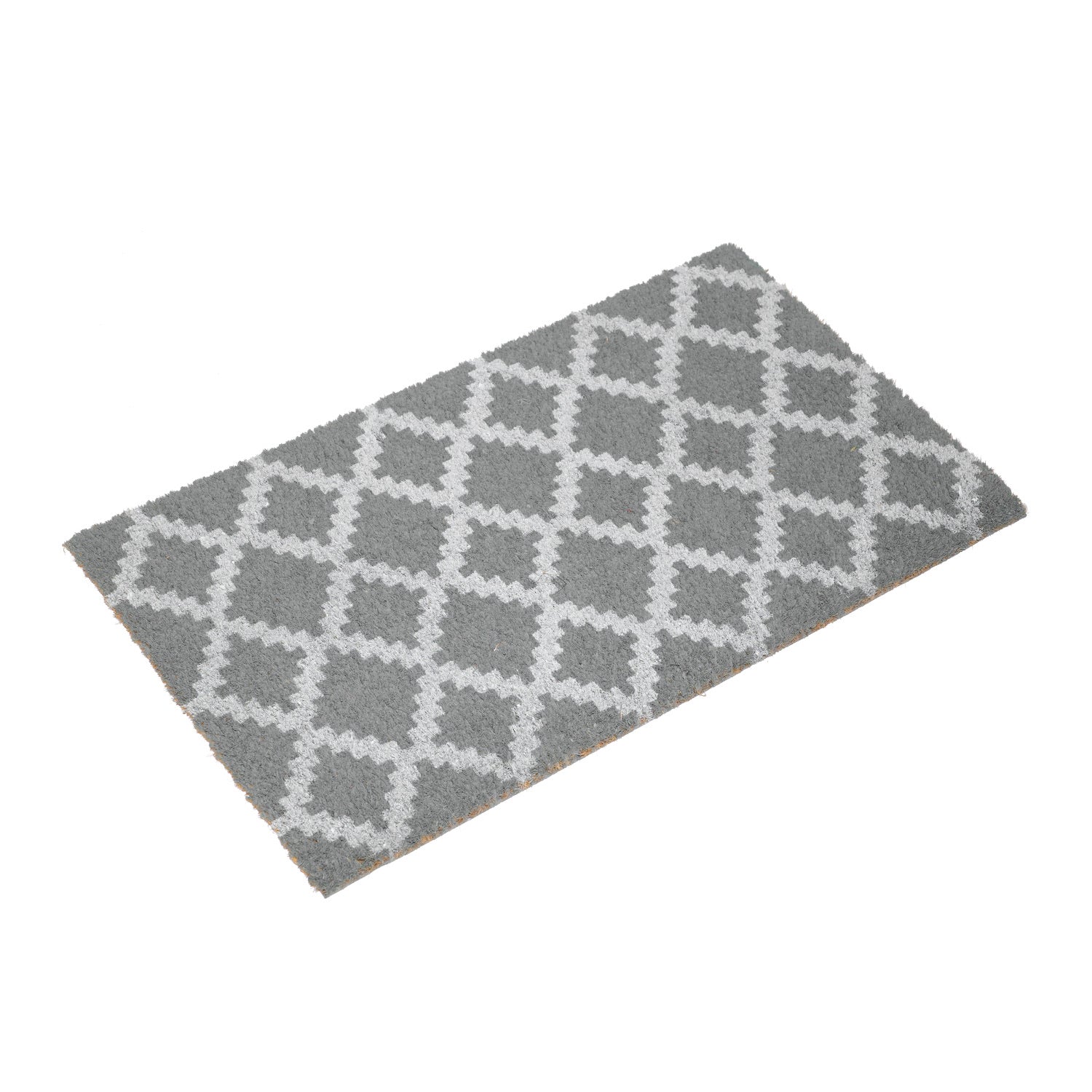OnlyMat Grey Diamond Pattern Natural Printed Coir Floor Mat
