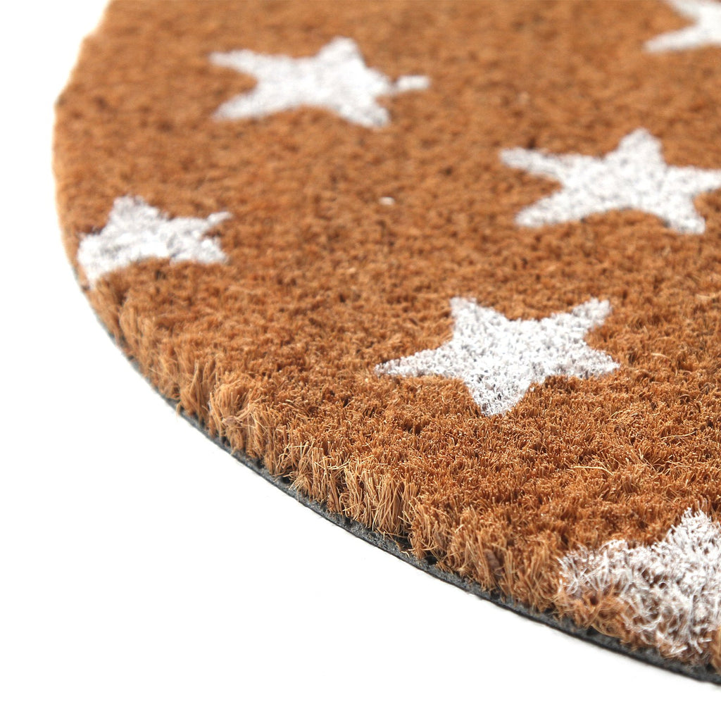 Elegant White Star printed Natural Printed Coir Round Shape Floor Mat ...